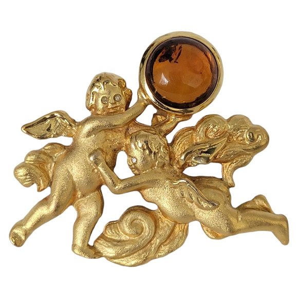 Louis Stern | Jewelry | Winged Cherubs Gold Tone Amber Brooch Baroque ...